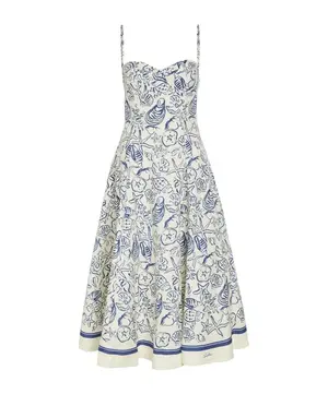 Simkhai Printed Linen-blend Sweetheart Neck Midi Dress - White