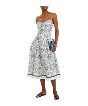 Simkhai Printed Linen-blend Sweetheart Neck Midi Dress