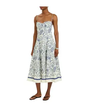 Simkhai Printed Linen-blend Sweetheart Neck Midi Dress