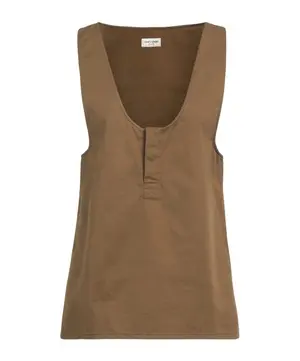 Saint Laurent Sleeveless Gabardine Top - Brown