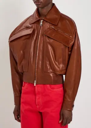 Versace Loose Leather Jacket With Zip-fastening Pockets