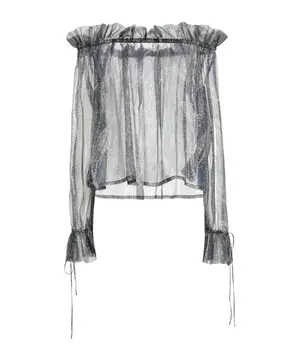 Saint Laurent Off-shoulder Paisley Metallic Top - Gray
