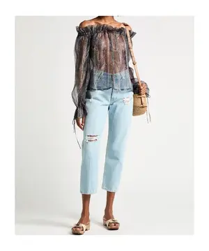 Saint Laurent Off-shoulder Paisley Metallic Top - Gray