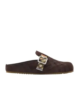 Burberry Suede Clogs With Buckled Strap