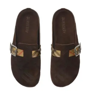 Burberry Suede Clogs With Buckled Strap