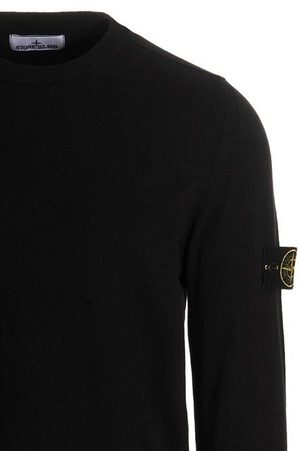 Stone Island Logo Patch Crewneck Knitted Jumper - Blue