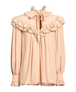 Chloé Ruched Bow-tie Neckline Crepe Top - Nude
