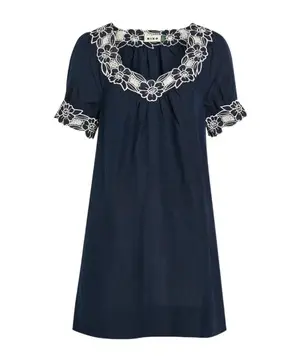 Rixo Floral Hollow Lace Puff Sleeve Mini Dress - Black