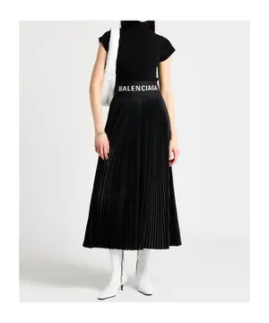 Balenciaga Pleated Midi Skirt With Logo Waistband