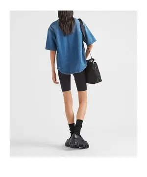 Prada Denim Short Sleeve Shirt With Enameled Logo