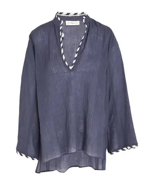 Tory Burch Tory Burch Gauze Top With Appliqué And Lace Trims Blue