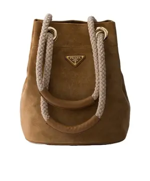 Prada Mariner Small Suede Bucket Bag - Cinnamon