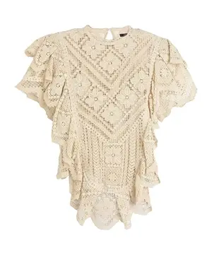 Isabel Marant Étoile Solid Color Lace Short Sleeve Top - Nude