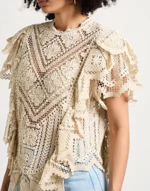 Isabel Marant Étoile Solid Color Lace Short Sleeve Top