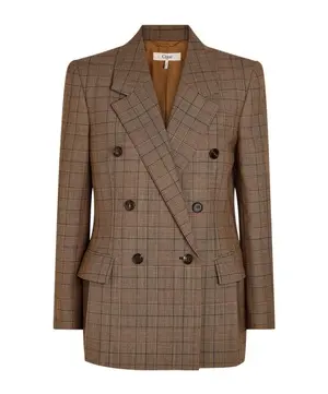CHLOÉ Checked Double-breasted Wool Blazer