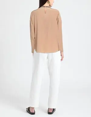Brunello Cucinelli Satin Long Sleeve Crew Neck Top With Appliqués
