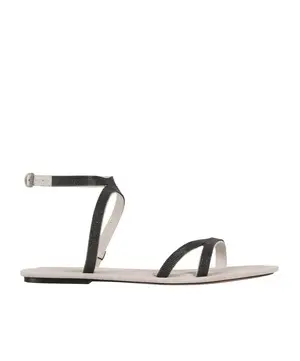 Brunello Cucinelli Embellished Leather Flat Sandals