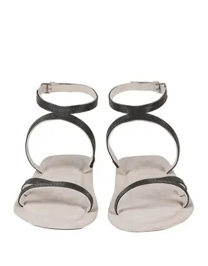 Brunello Cucinelli Embellished Leather Flat Sandals