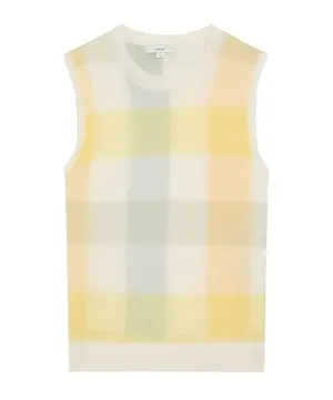 Vince Checked Fine-knit Wool Tank Top