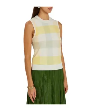 Vince Checked Fine-knit Wool Tank Top