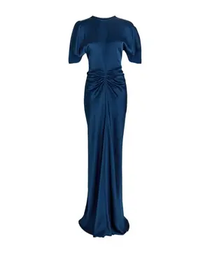 Victoria Beckham Gathered Satin-crepe Gown - Blue