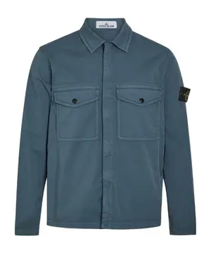Stone Island Logo-appliquéd Stretch-cotton Overshirt - Blue