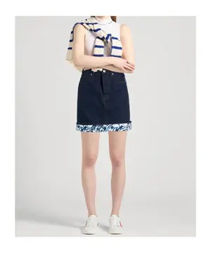 Burberry A-line Denim Skirt With Printed Hem