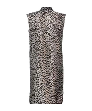 GANNI Sleeveless Leopard Print Jacquard Dress - Gray