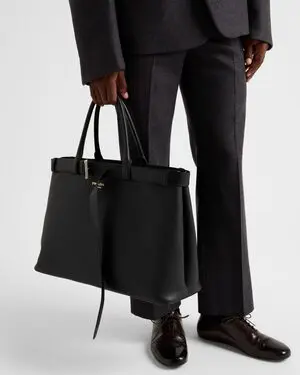 Prada Buckled Leather Tote Bag - Black