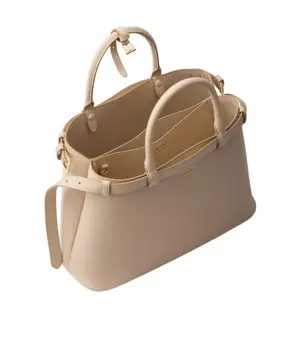 Prada Medium Leather Handbag With Double Belt Buckle - Nude