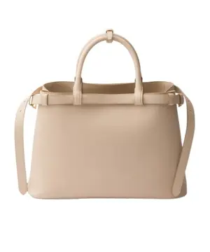 Prada Medium Leather Handbag With Double Belt Buckle - Nude