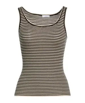 BRUNELLO CUCINELLI Striped Metallic Sleeveless Knit Top