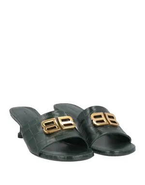 Balenciaga Embossed Leather Slides With Geometric Heel