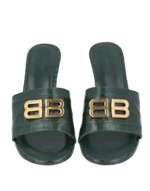 Balenciaga Embossed Leather Slides With Geometric Heel