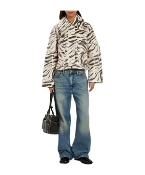 GANNI Zebra Print Laminated Jacket - Nude