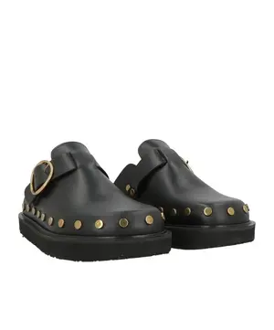 Isabel Marant Étoile Studded Leather Clogs With Buckle Detail - Black