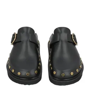Isabel Marant Étoile Studded Leather Clogs With Buckle Detail - Black