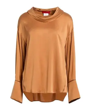 MAXCO. Max&co. Satin Turtleneck Top With Metallic Trim - Brown