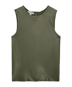 Vince Satin Crewneck Top With Raw-edged Trims - Green