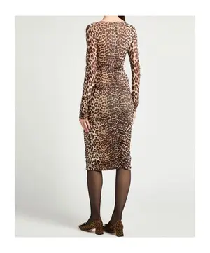 GANNI Leopard Print Long Sleeve Ruched Dress