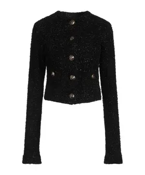 Balenciaga Metallic Tweed Coat - Black
