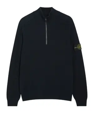 Stone Island Logo-appliquéd Half-zip Ribbed Cotton-knit Jumper - Black