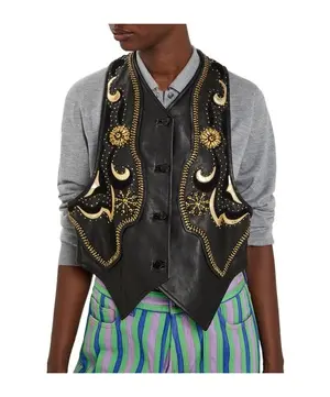 Versace Embellished Panelled Leather Vest