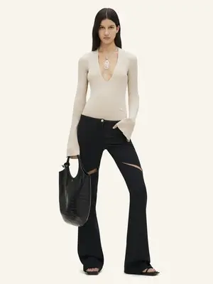 COURREGES Ribbed-knit Bodysuit With Embroidered Logo - Nude