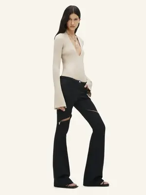 COURREGES Ribbed-knit Bodysuit With Embroidered Logo - Nude
