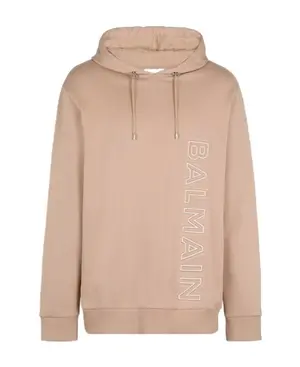 Balmain Logo Embossed Drawstring Hoodie - Nude