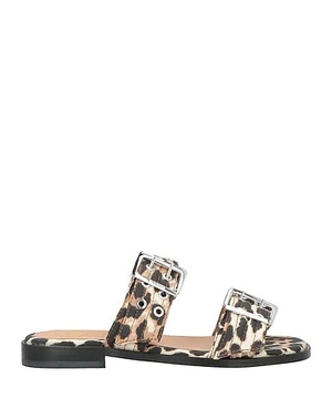 GANNI Leopard Print Woven Sandals With Buckle Detail - Black