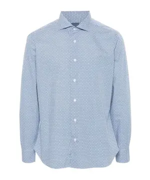 BARBA NAPOLI Floral-print Cotton Shirt - Blue