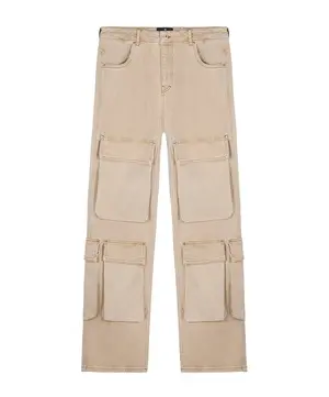 REPRESENT R3ca Logo Embroidered Straight Leg Cargo Jeans - Nude