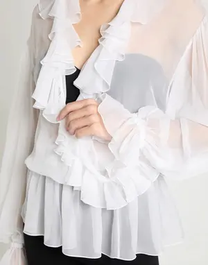 Dolce & Gabbana Chiffon Long Sleeve Ruched Top